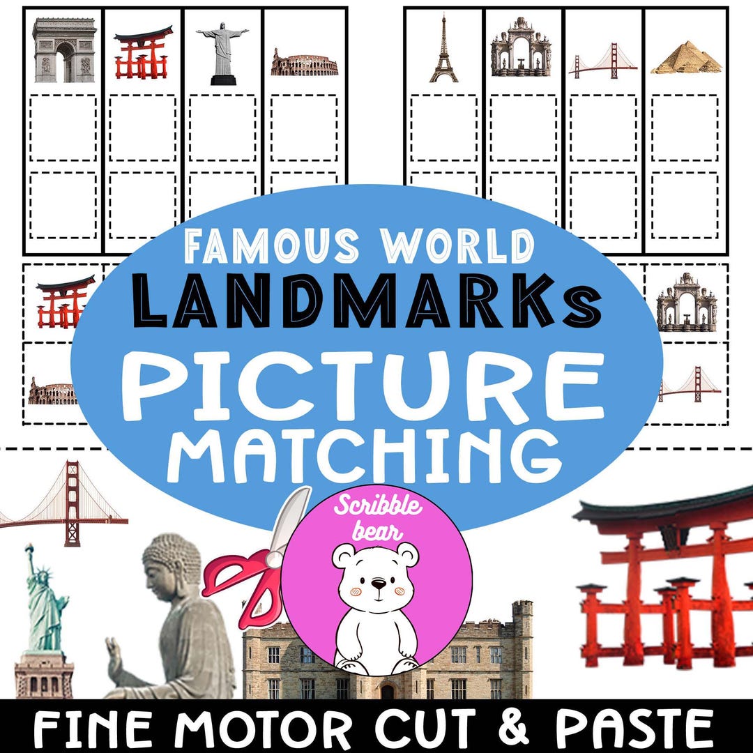 Famous World Landmarks Matching Game Activity Find the Objects Fine ...