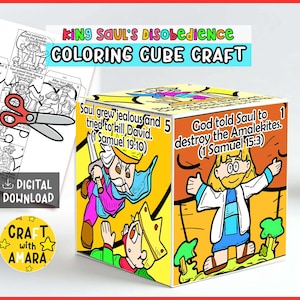 King Saul's Disobedience Coloring Cube Craft: Memory Games, Bible Study ...