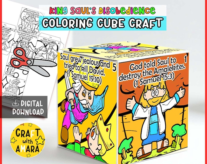 King Saul's Disobedience Coloring Cube Craft: Memory Games, Bible Study ...