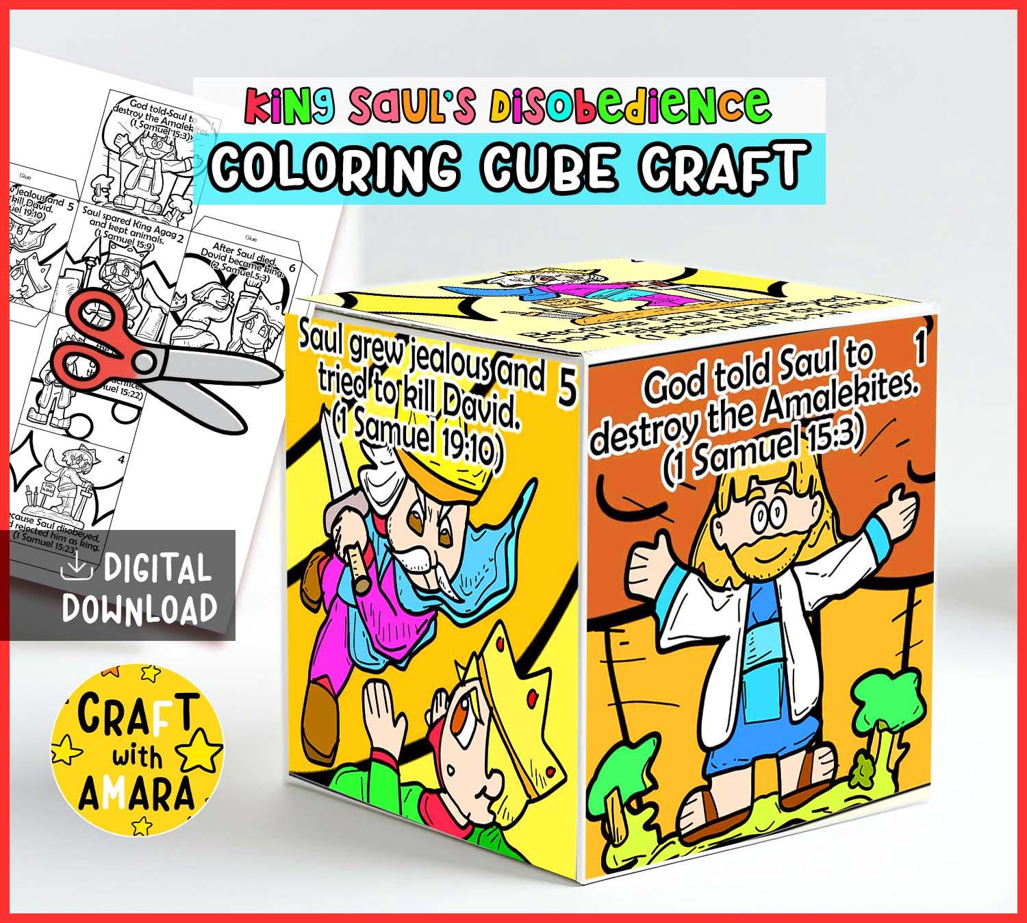King Saul's Disobedience Coloring Cube Craft: Memory Games, Bible Study ...