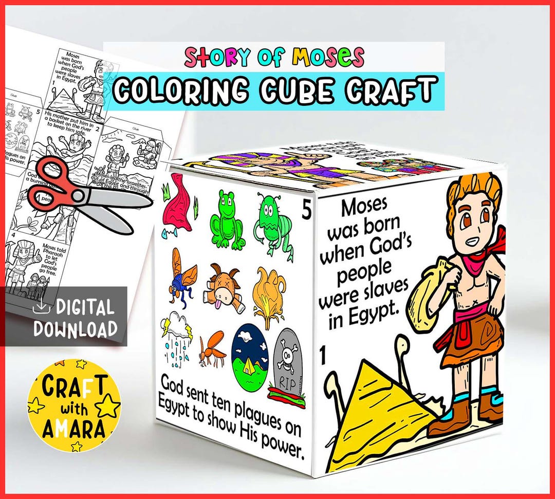 Story of MOSES Coloring Cube Craft: Memory Games, Bible Study Lesson ...