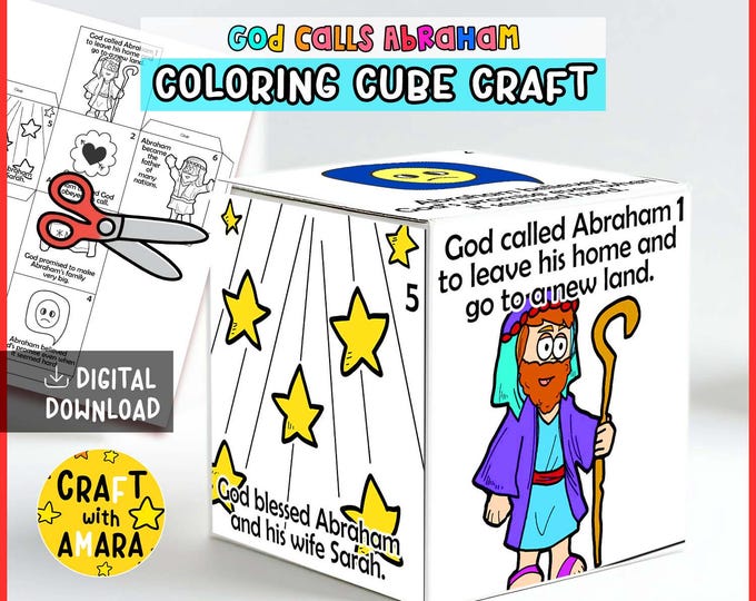 God Calls Abraham Coloring Cube Craft, Memory Games, Bible Craft for ...
