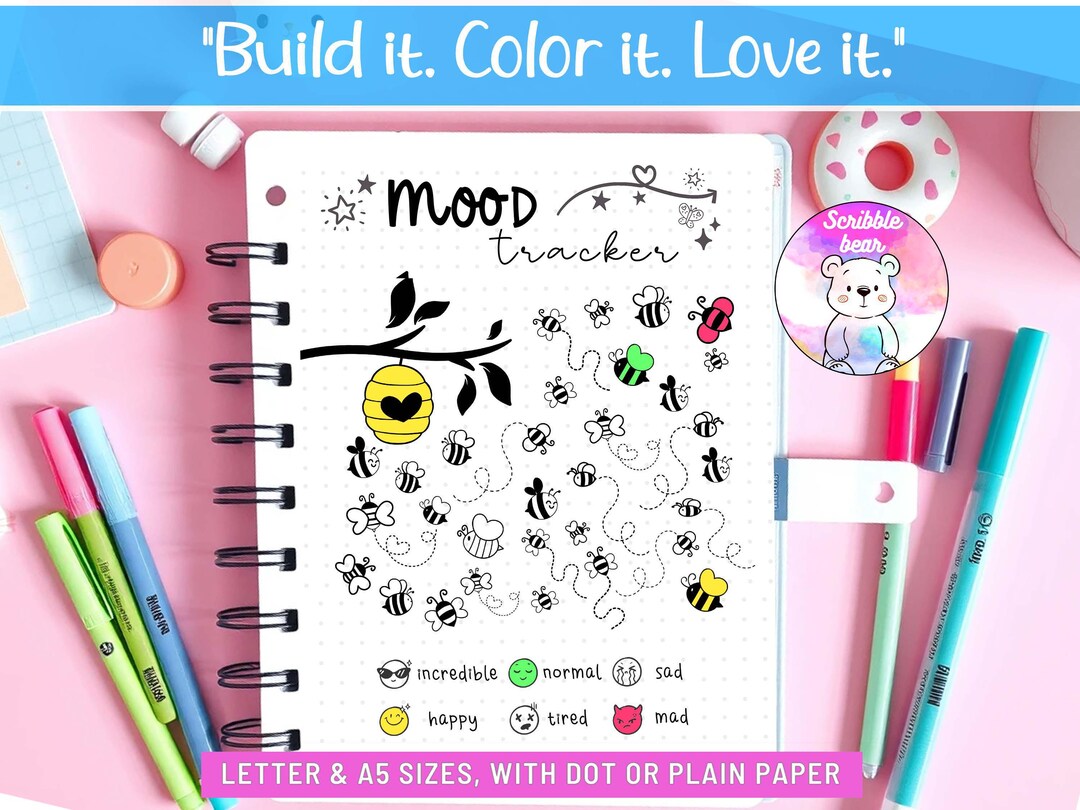 Bee Mood Tracker Printable Journal Kit Planner Page With Feelings Track ...