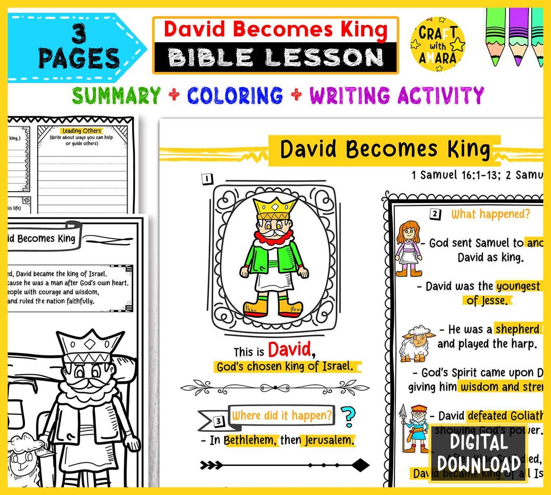 David Becomes King Bible Study: Christian Kid's Activity Worksheet ...