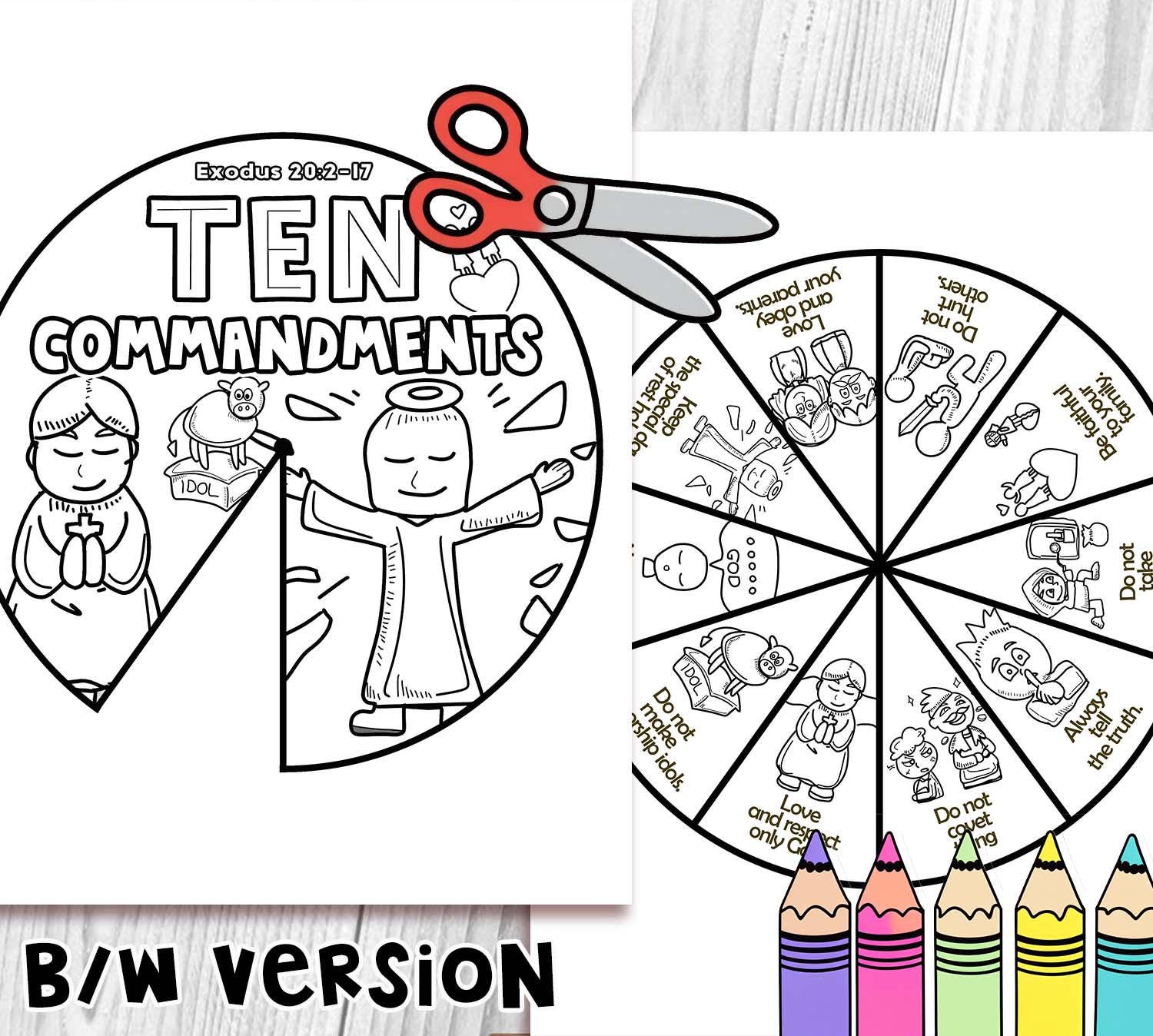 Ten Commandments Spinner Coloring Wheel, Bible Activity, Kids Bible ...