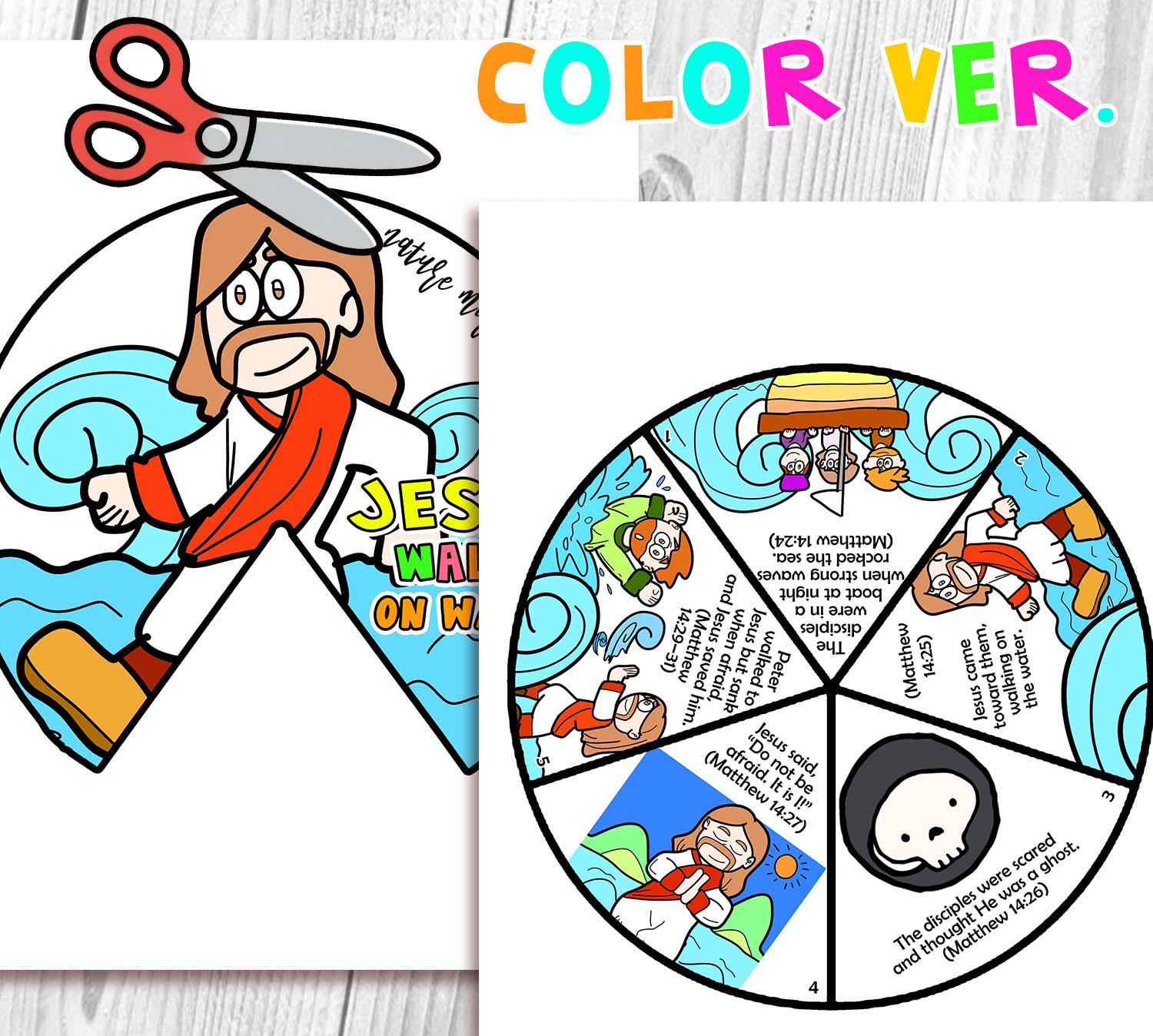 Jesus Walks on Water Spinner Coloring Wheel Bible Craft: Nature Miracle ...