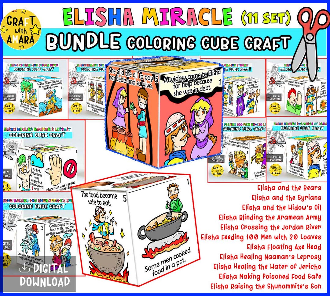 BUNDLE - Elisha Miracle Coloring Cube Craft: Memory Games, Bible Study ...