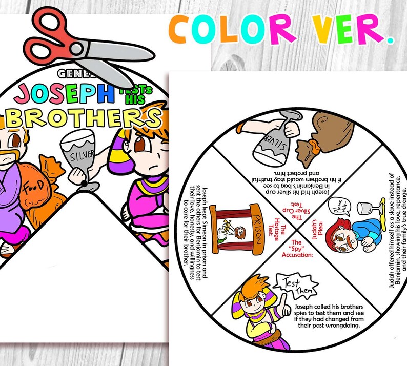 Joseph Tests His Brothers Spinner Coloring Wheel Bible Craft: Children ...