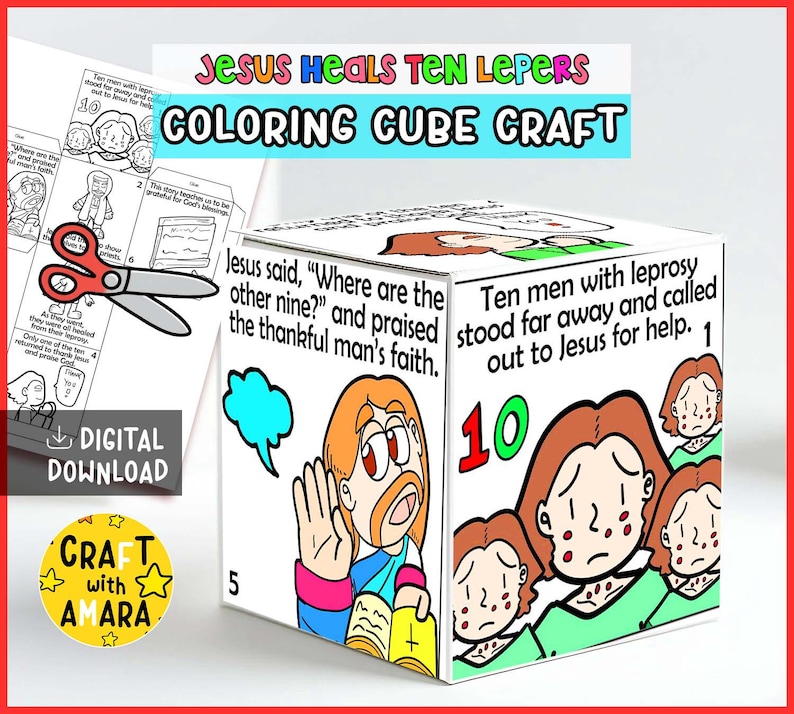 Jesus Heals Ten Lepers Coloring Cube Bible Craft: Miracle Jesus Story ...
