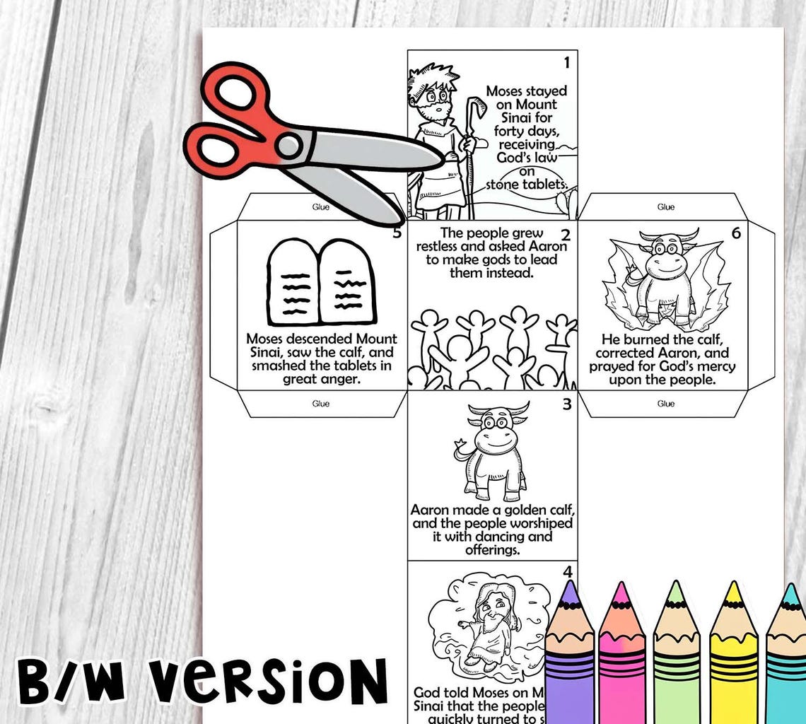 Moses and the Golden Calf Coloring Cube Craft, Memory Games, Bible ...