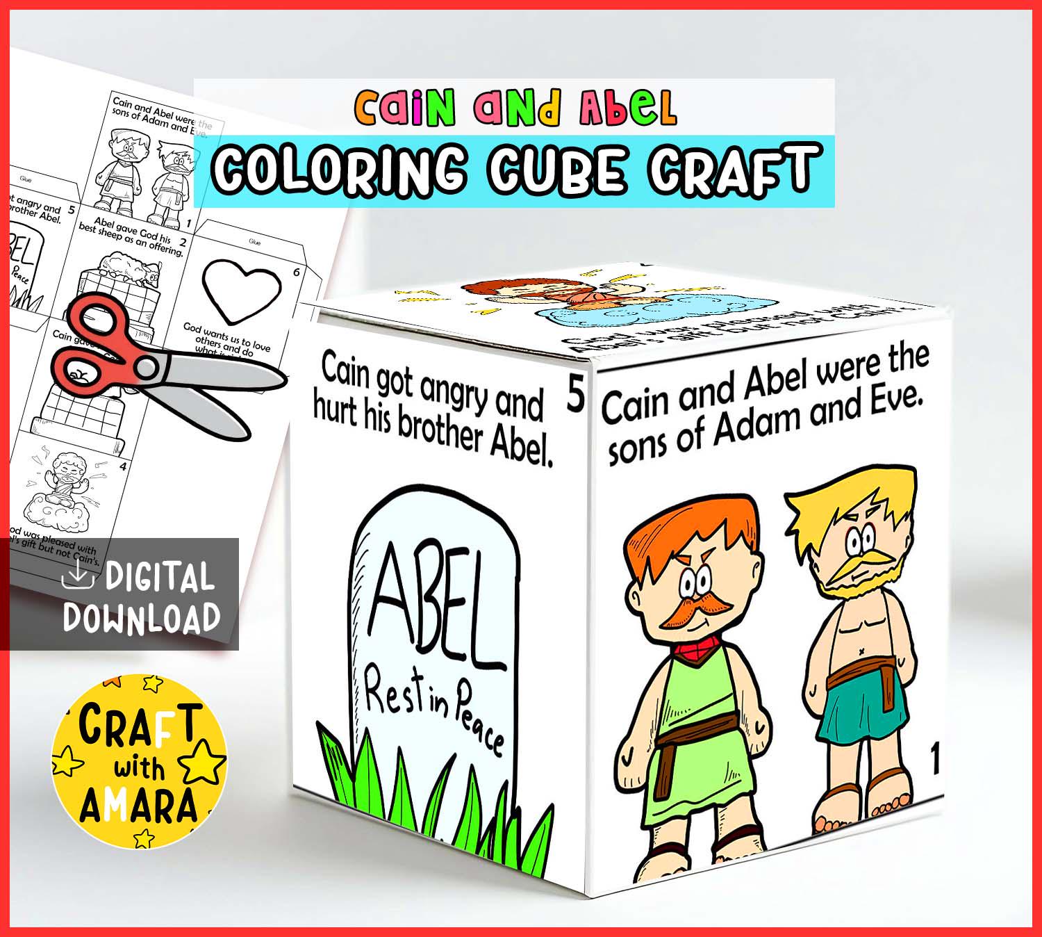 Cain and Abel Coloring Cube Craft, Memory Games, Bible Craft for Kids ...