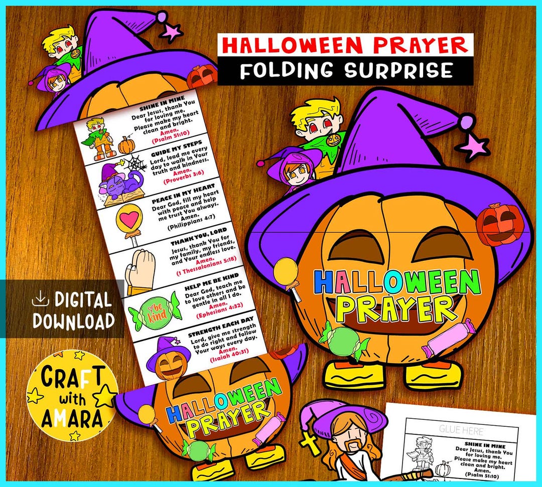 HALLOWEEN Prayer Folding Surprise Coloring Craft: Bible Lesson Learn to ...