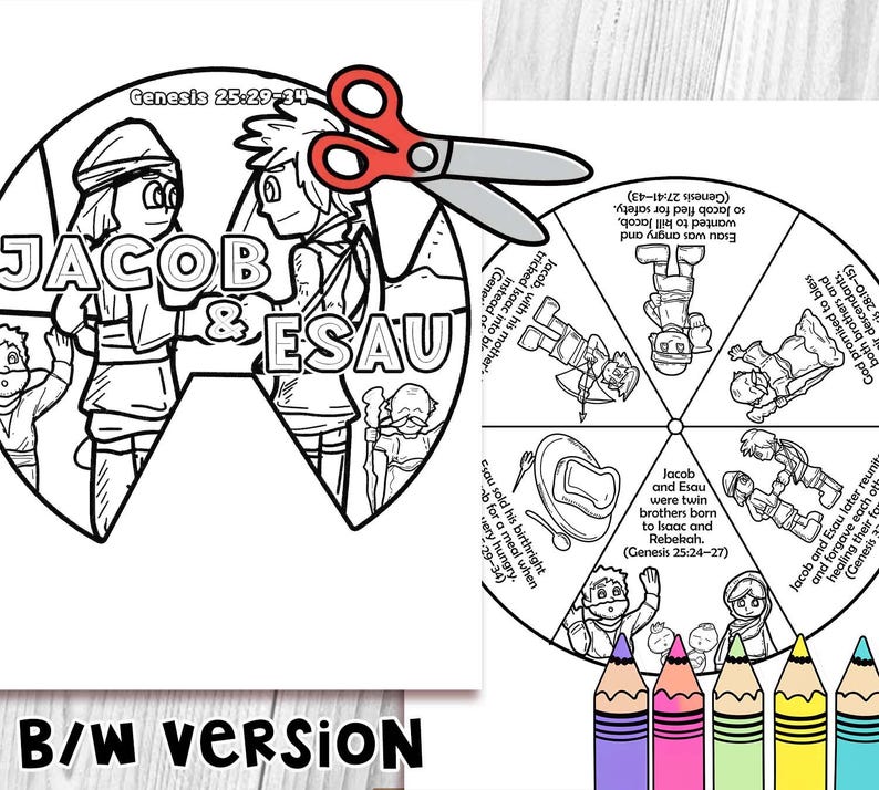 Jacob and Esau Spinner Coloring Wheel, Bible Activity, Kid Bible Lesson ...