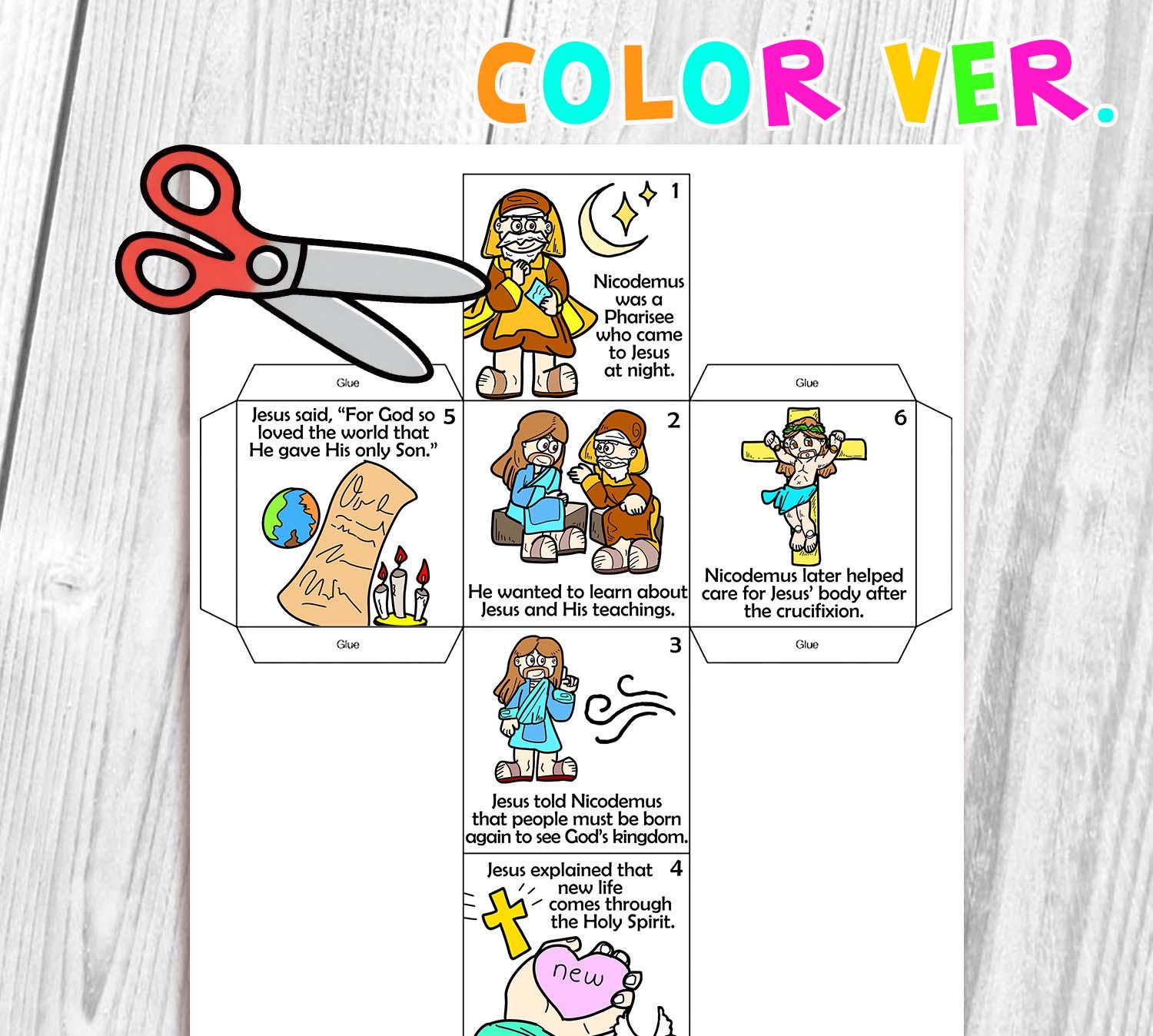 Jesus and Nicodemus Coloring Cube Bible Craft: Memory Games, Children ...