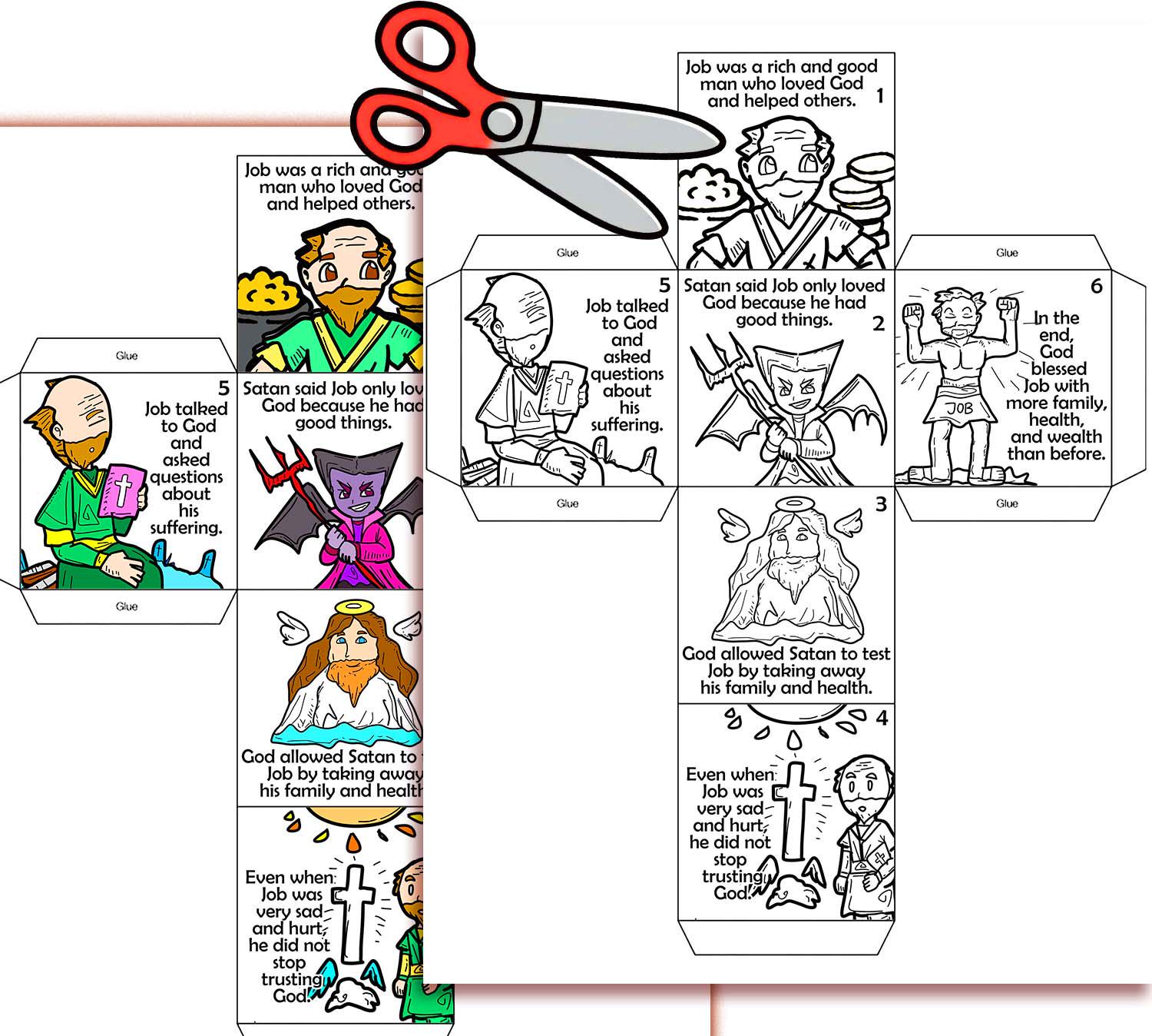 Story of JOB Coloring Cube Craft: Memory Games, Bible Study Lesson ...