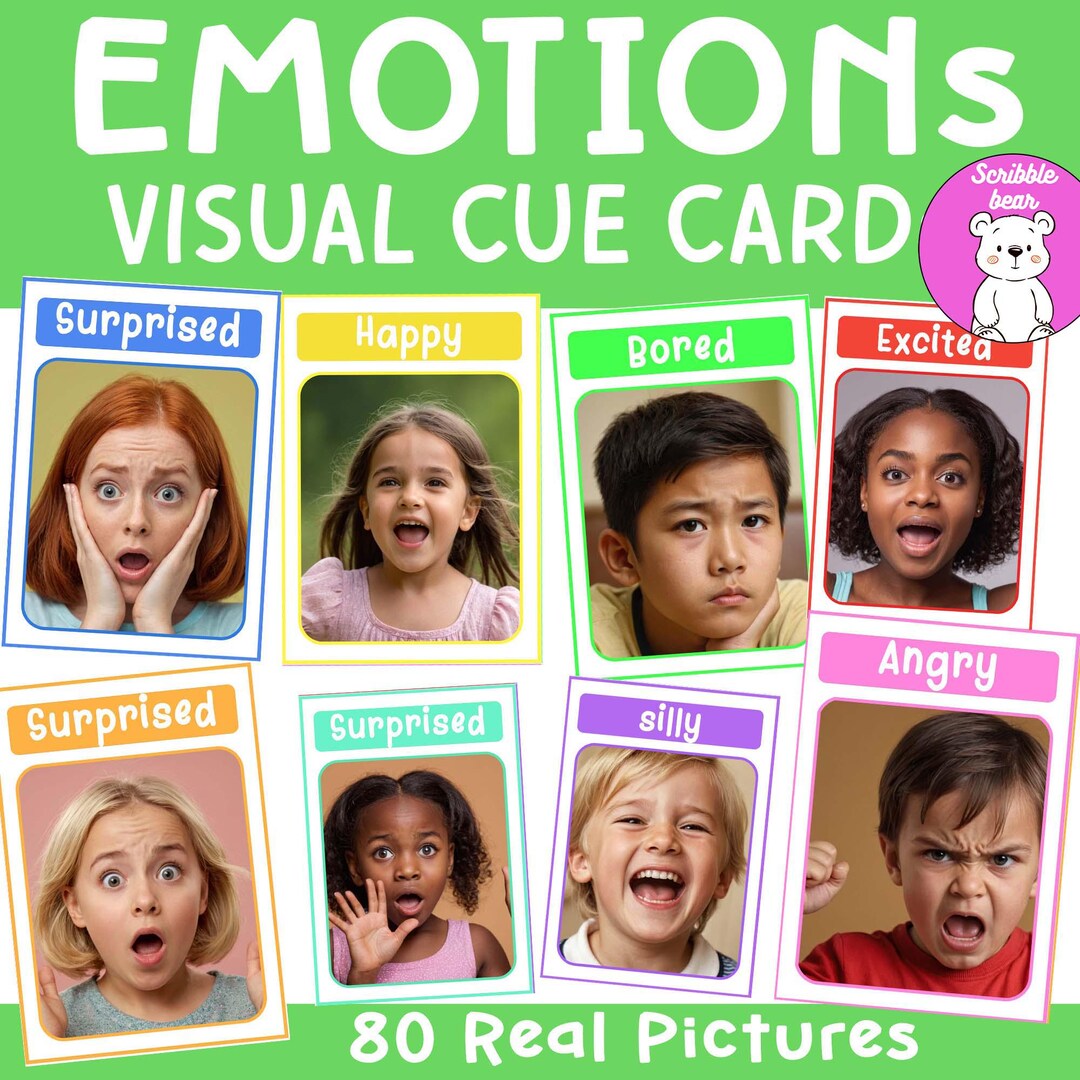 80 Emotions and Feelings Photo Flashcards Visual Cue Cards Real ...