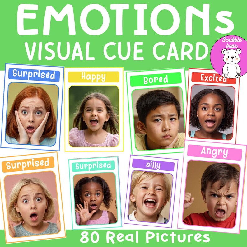 80 Emotions and Feelings Photo Flashcards Visual Cue Cards Real ...