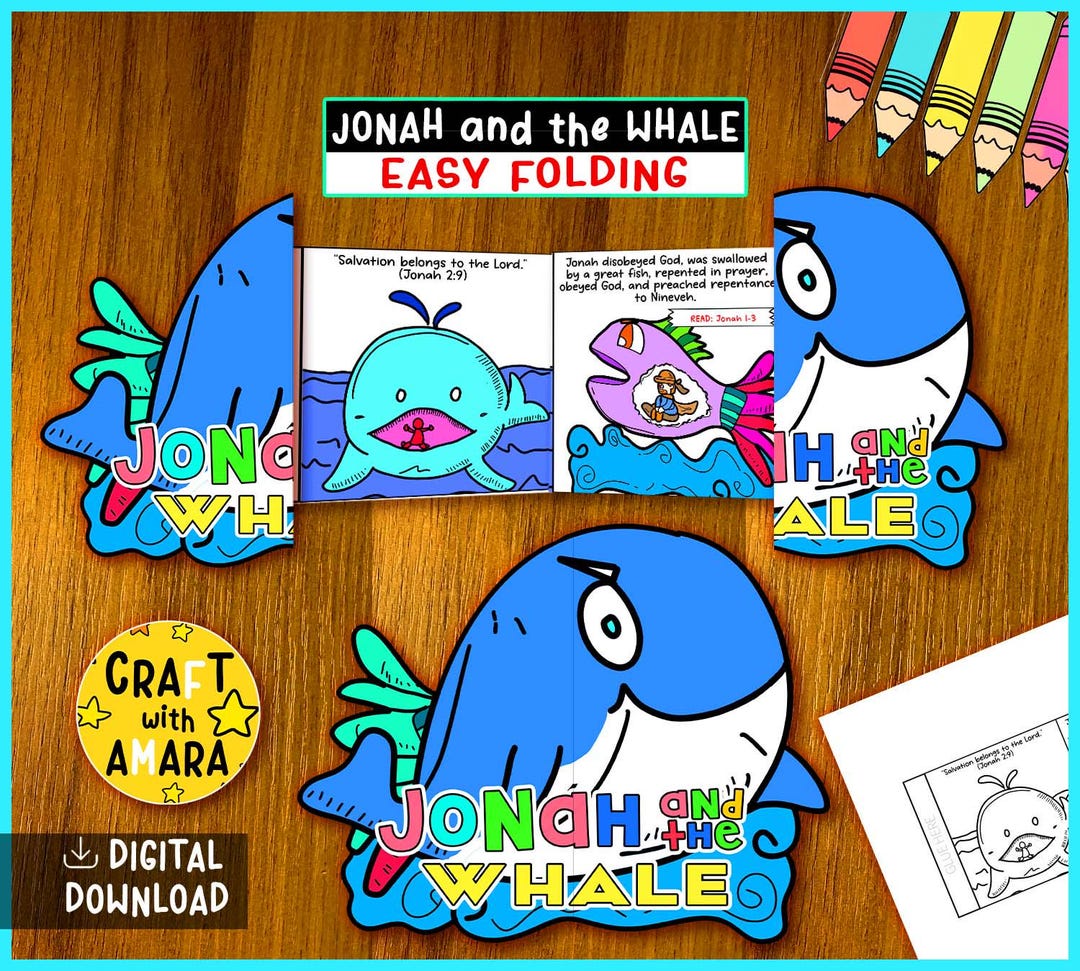 Jonah and the Whale Easy Coloring Folding Surprise Bible Craft ...
