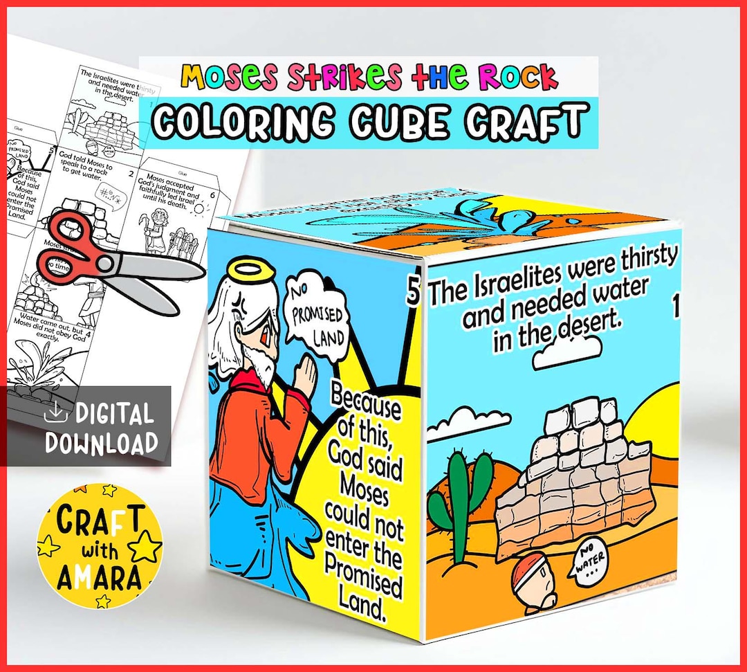 Moses Strikes the Rock Coloring Cube Craft: Memory Games, Bible Study ...