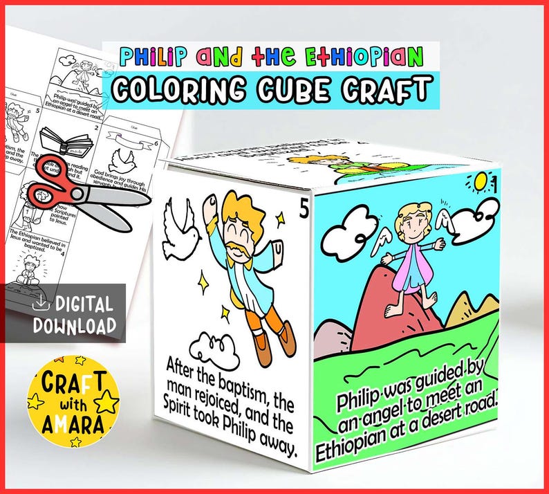 Philip and the Ethiopian Coloring Cube Bible Craft: Memory Games ...