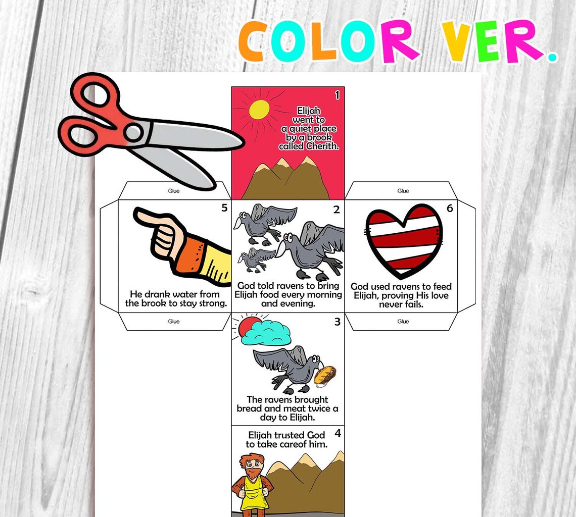 Elijah Fed by Ravens Coloring Cube Craft, Memory Games, Bible Craft for ...