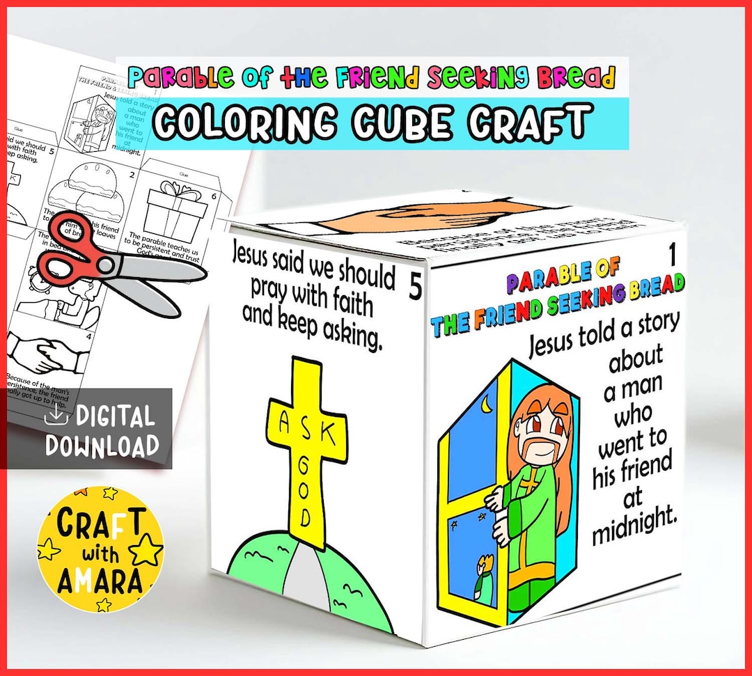 Parable of the Friend Seeking Bread Coloring Cube Bible Craft: Memory ...