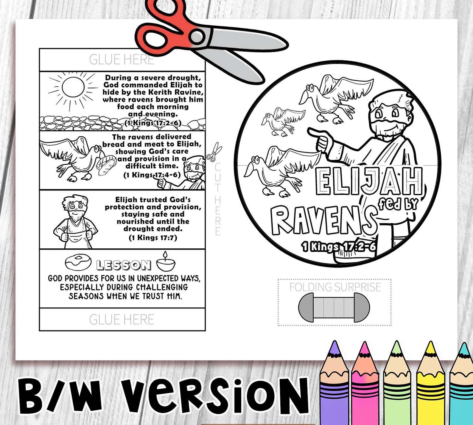 Elijah Fed by Ravens Folding Surprise Bible Craft, Bible Lesson, Sunday ...