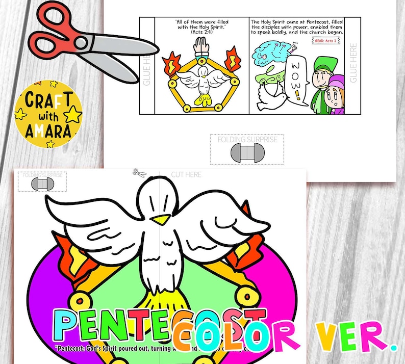Pentecost Easy Coloring Folding Surprise Bible Craft: Christian ...