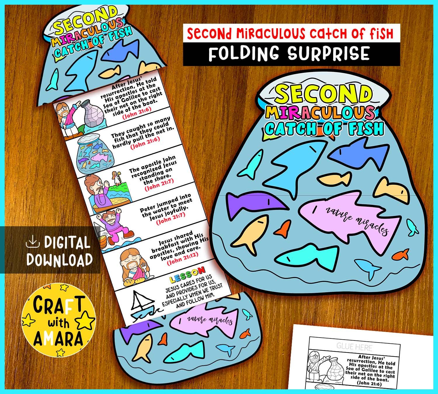 Second Miraculous Catch of Fish Folding Surprise Bible Craft: Miracle ...