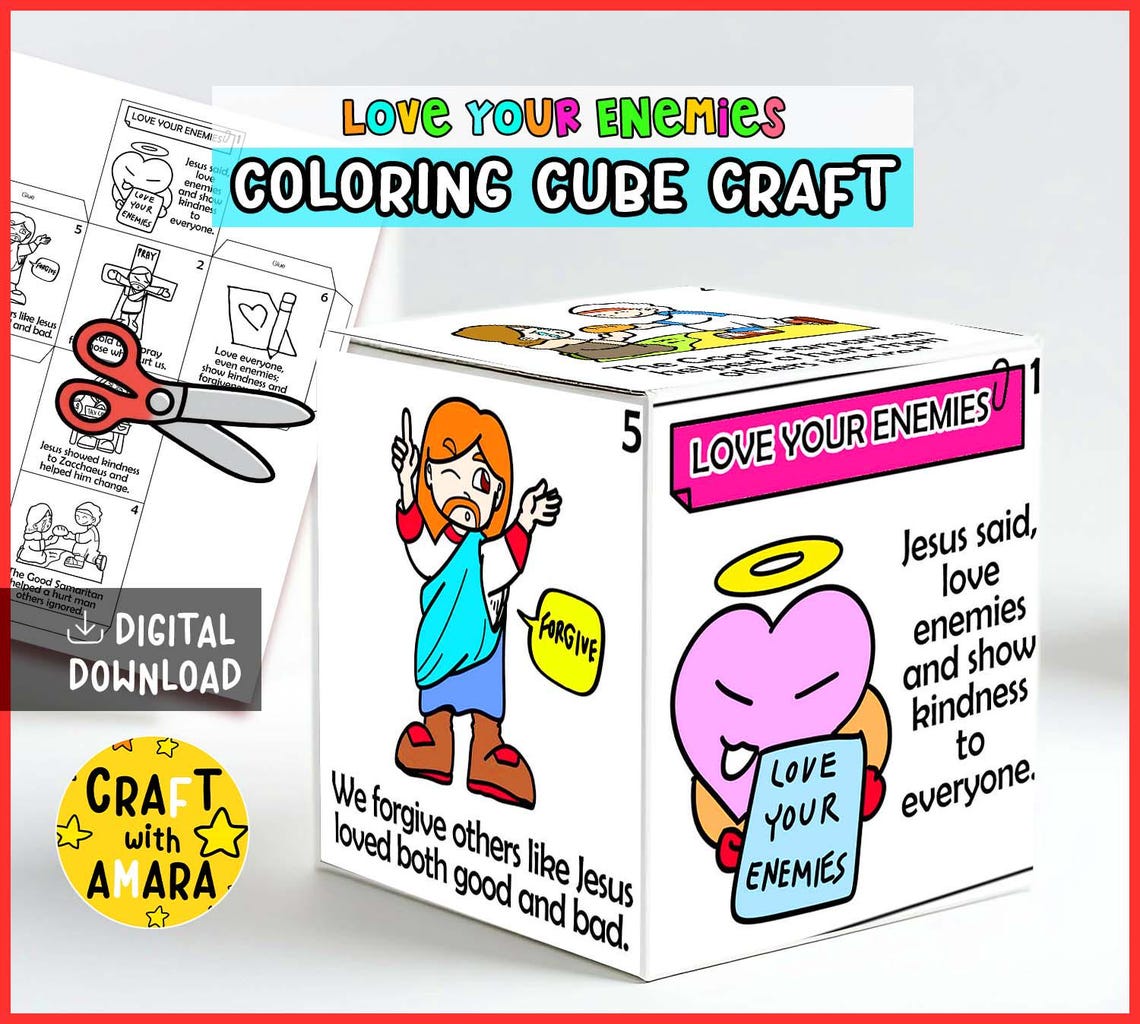 Love Your Enemies Coloring Cube Bible Craft: Bible Lesson Study Guide ...
