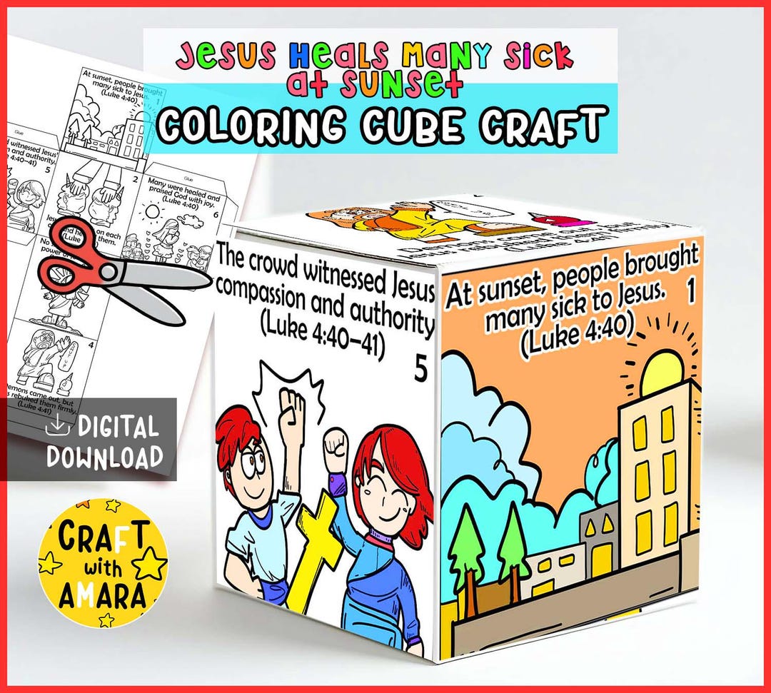 Jesus Heals Many Sick at Sunset Coloring Cube Bible Craft: Miracle of ...
