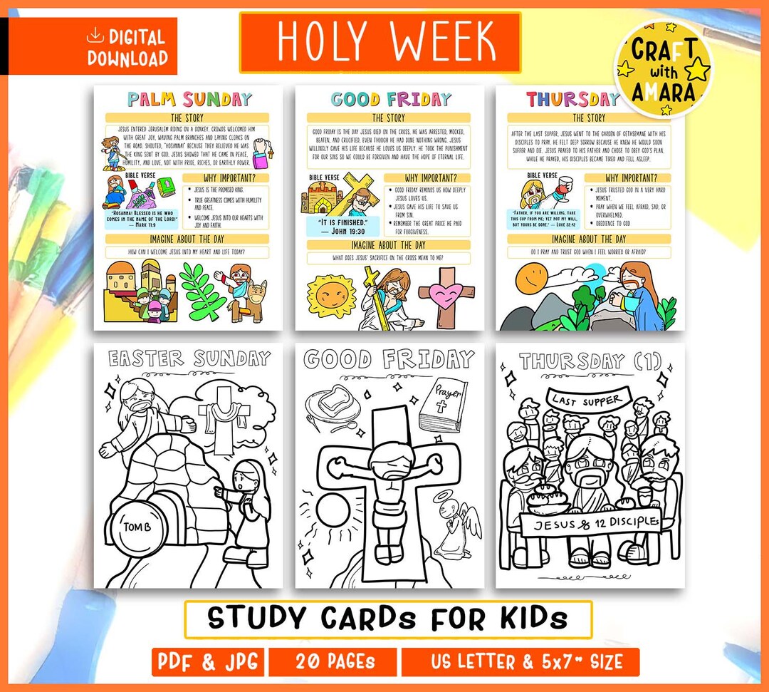 Holy Week Easter Study Cards for Kids, Easter Story Scripture Cards ...