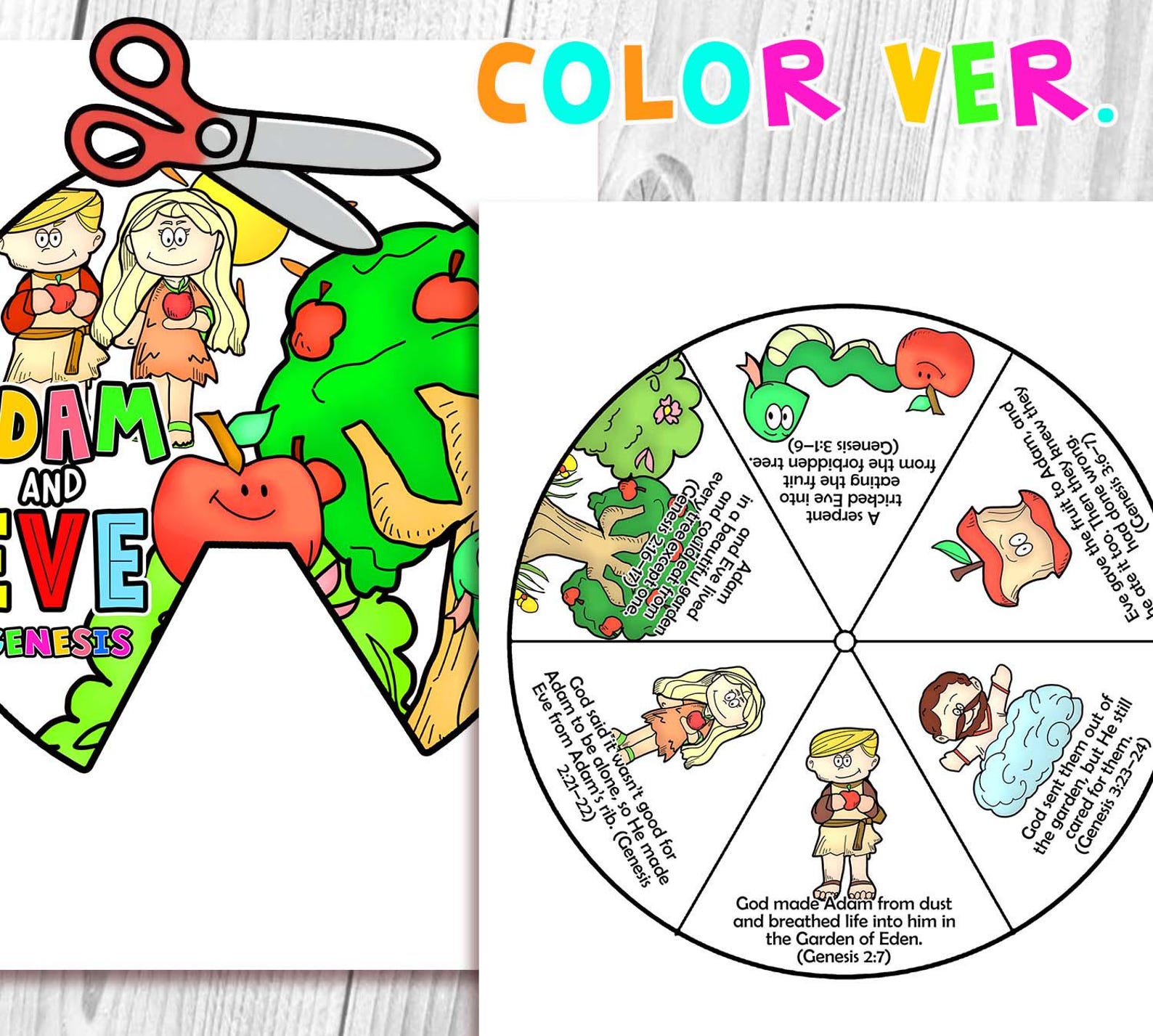 Adam and Eve Spinner Coloring Wheel, Bible Activity, Kids Bible Lesson ...