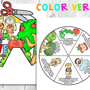 Adam and Eve Spinner Coloring Wheel, Bible Activity, Kids Bible Lesson ...