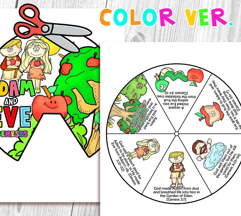 Adam and Eve Spinner Coloring Wheel, Bible Activity, Kids Bible Lesson ...