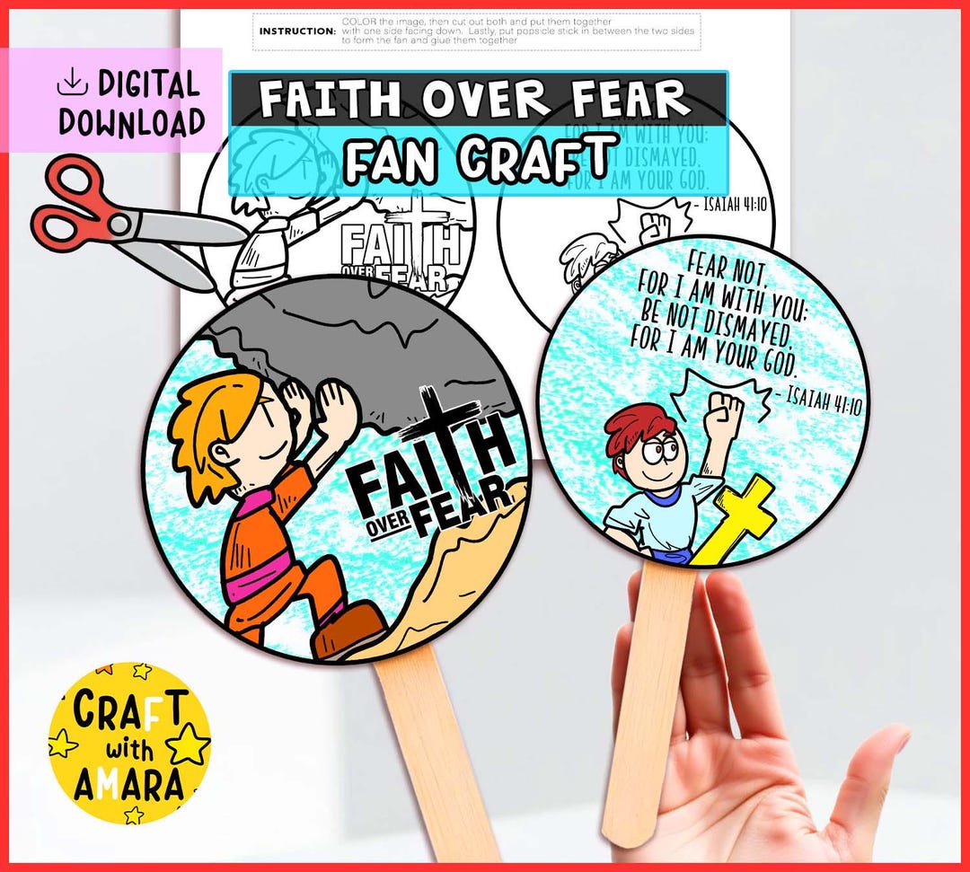 Faith Over Fear Fan Craft: Bible Sunday School Church Coloring Activity ...