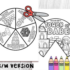 Tower of Babel Spinner Coloring Wheel, Bible Activity, Kids Bible ...
