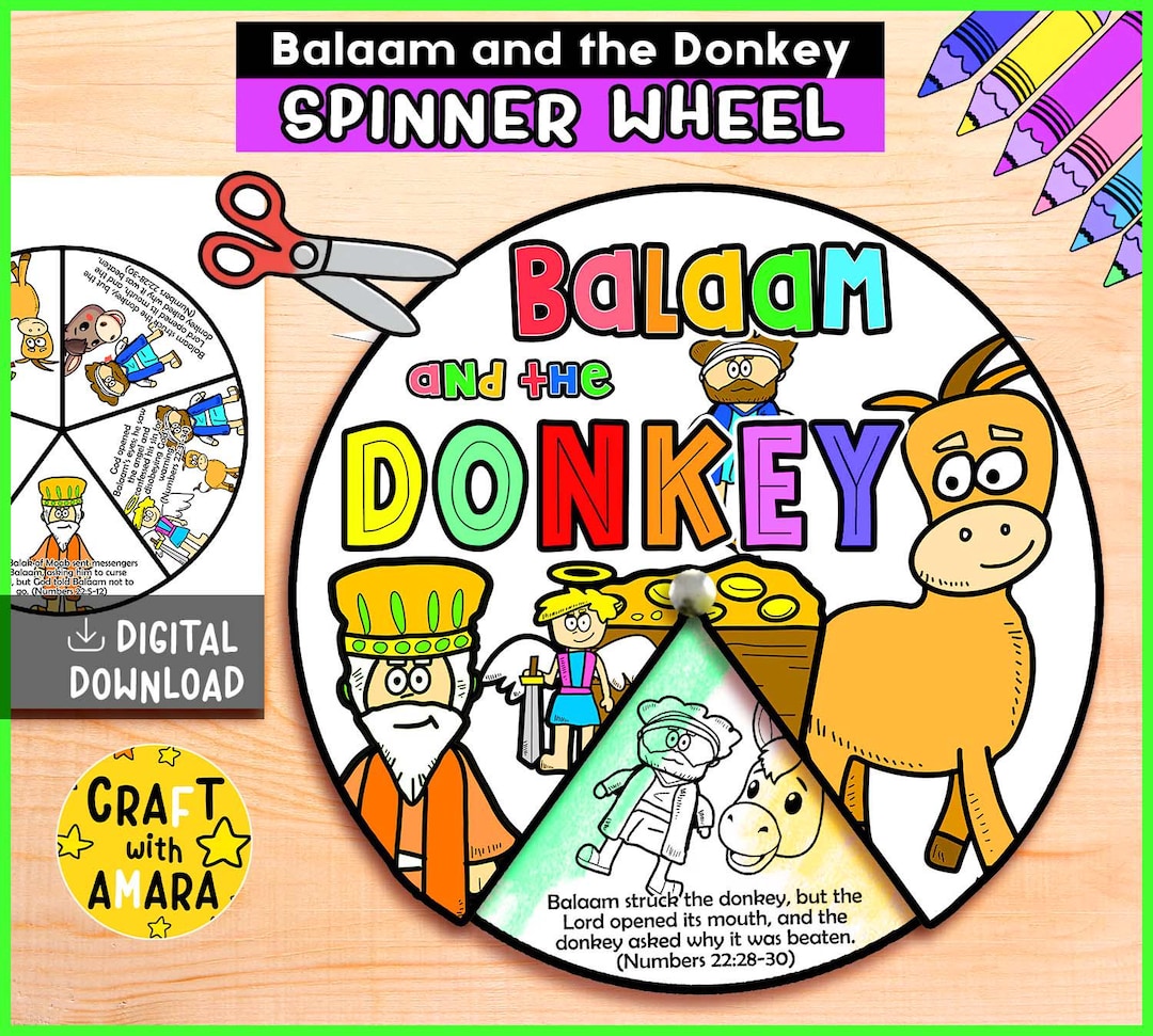 Balaam and the Donkey Spinner Coloring Wheel, Bible Activity, Kids ...