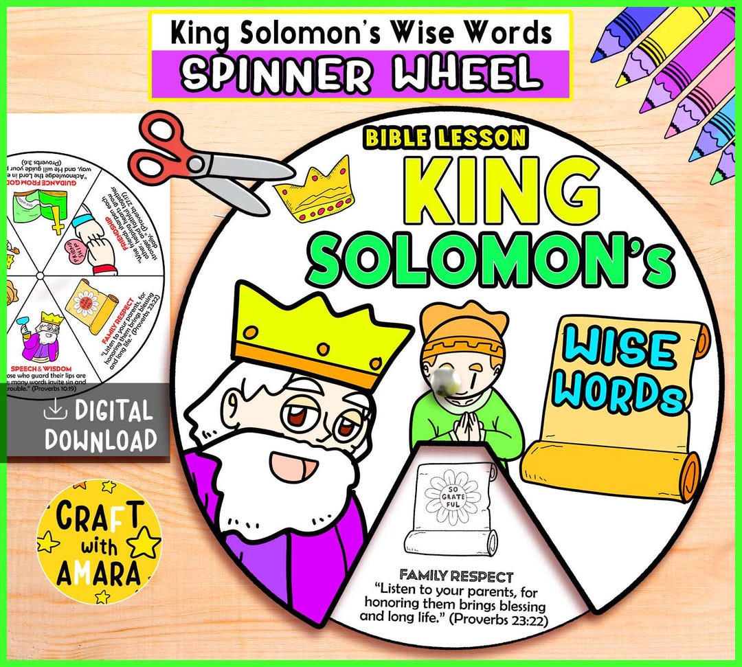 King Solomon's Wise Words Spinner Wheel Coloring Craft: Bible Story ...