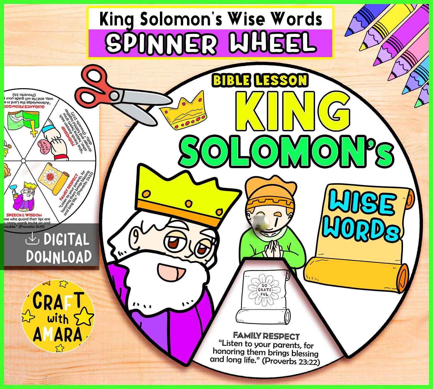 King Solomon's Wise Words Spinner Wheel Coloring Craft: Bible Story ...