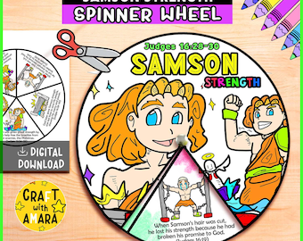 Samson Strength Spinner Coloring Wheel Craft: Bible Lesson Study Kids ...