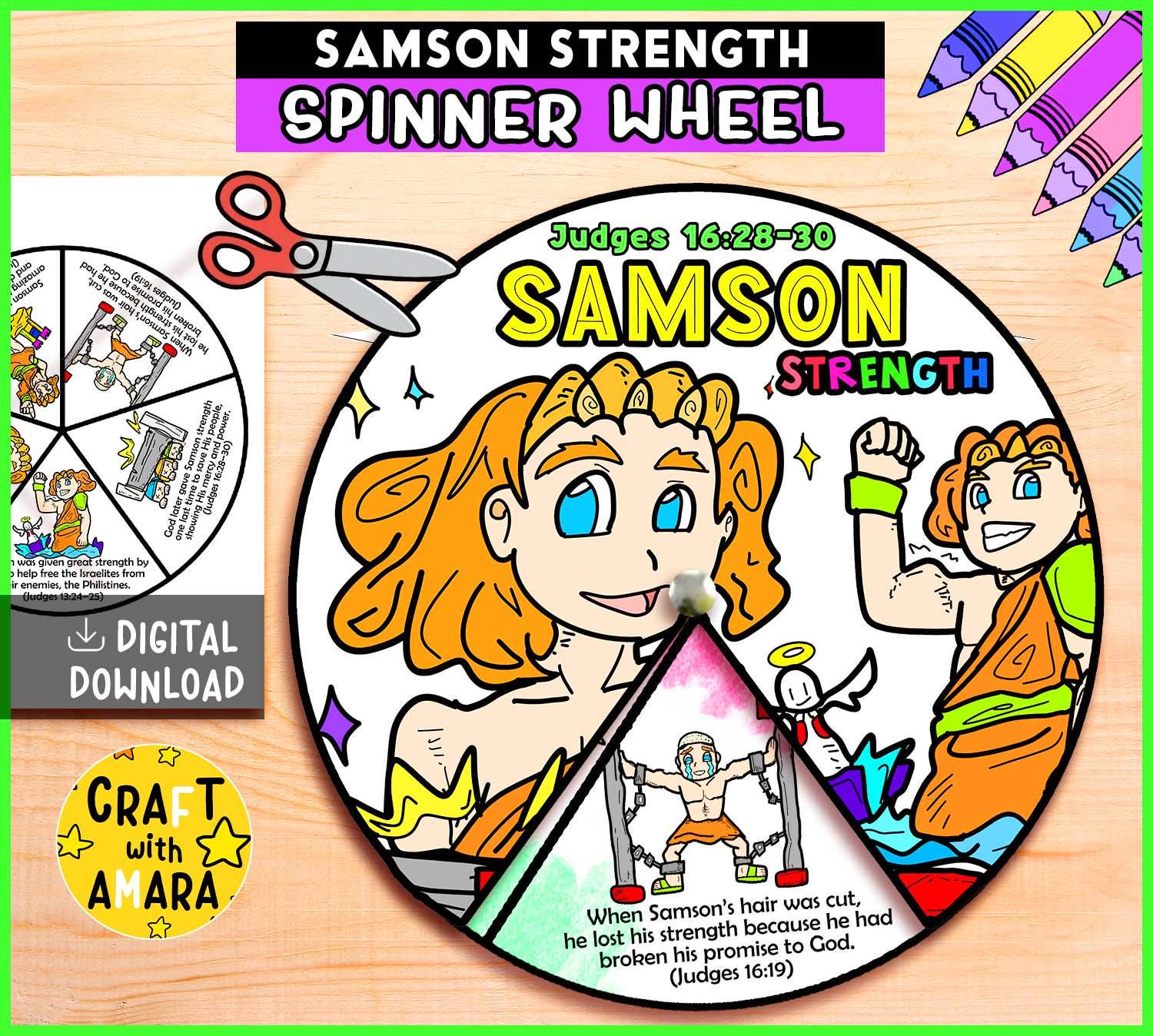 Samson Strength Spinner Coloring Wheel Craft: Bible Lesson Study Kids ...