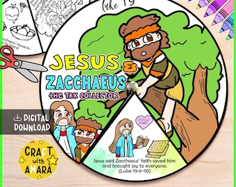 Jesus and Zacchaeus the Tax Collector Spinner Coloring Wheel Bible ...