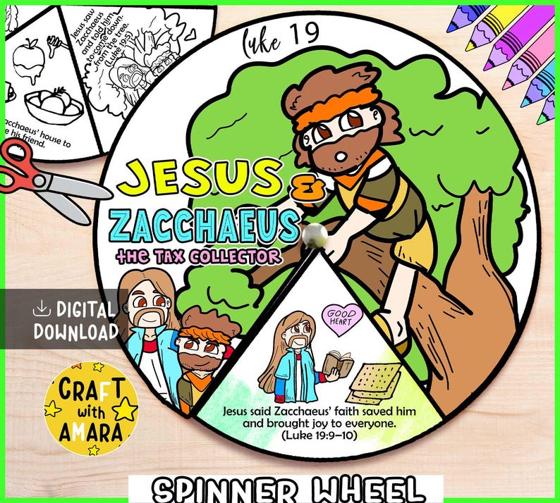 Jesus and Zacchaeus the Tax Collector Spinner Coloring Wheel Bible ...