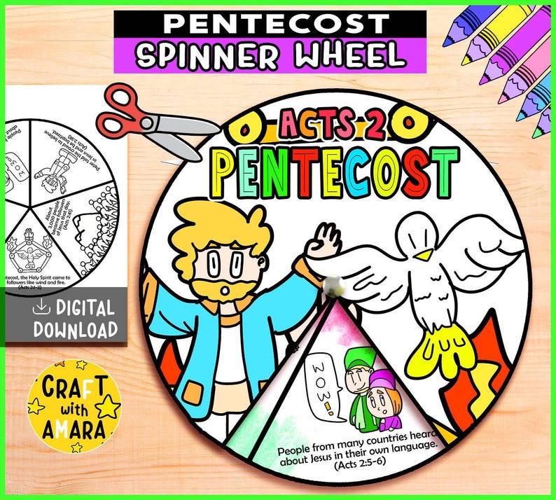 PENTECOST Coloring Wheel Bible Craft: Whit Sunday Christian Holiday ...