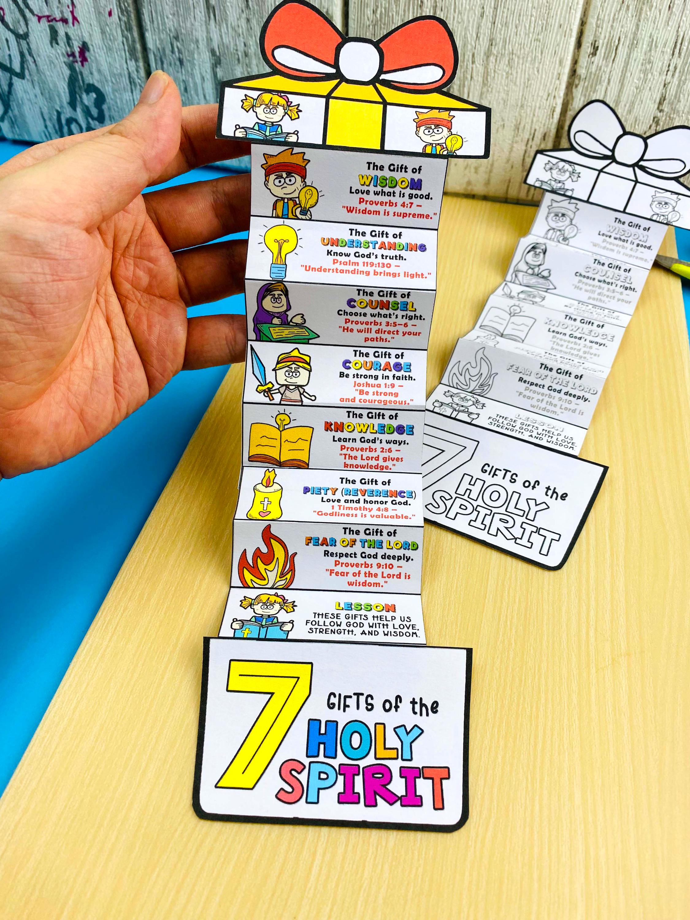 7 Gifts of the Holy Spirit Folding Surprise Bible Craft, Bible Lesson ...