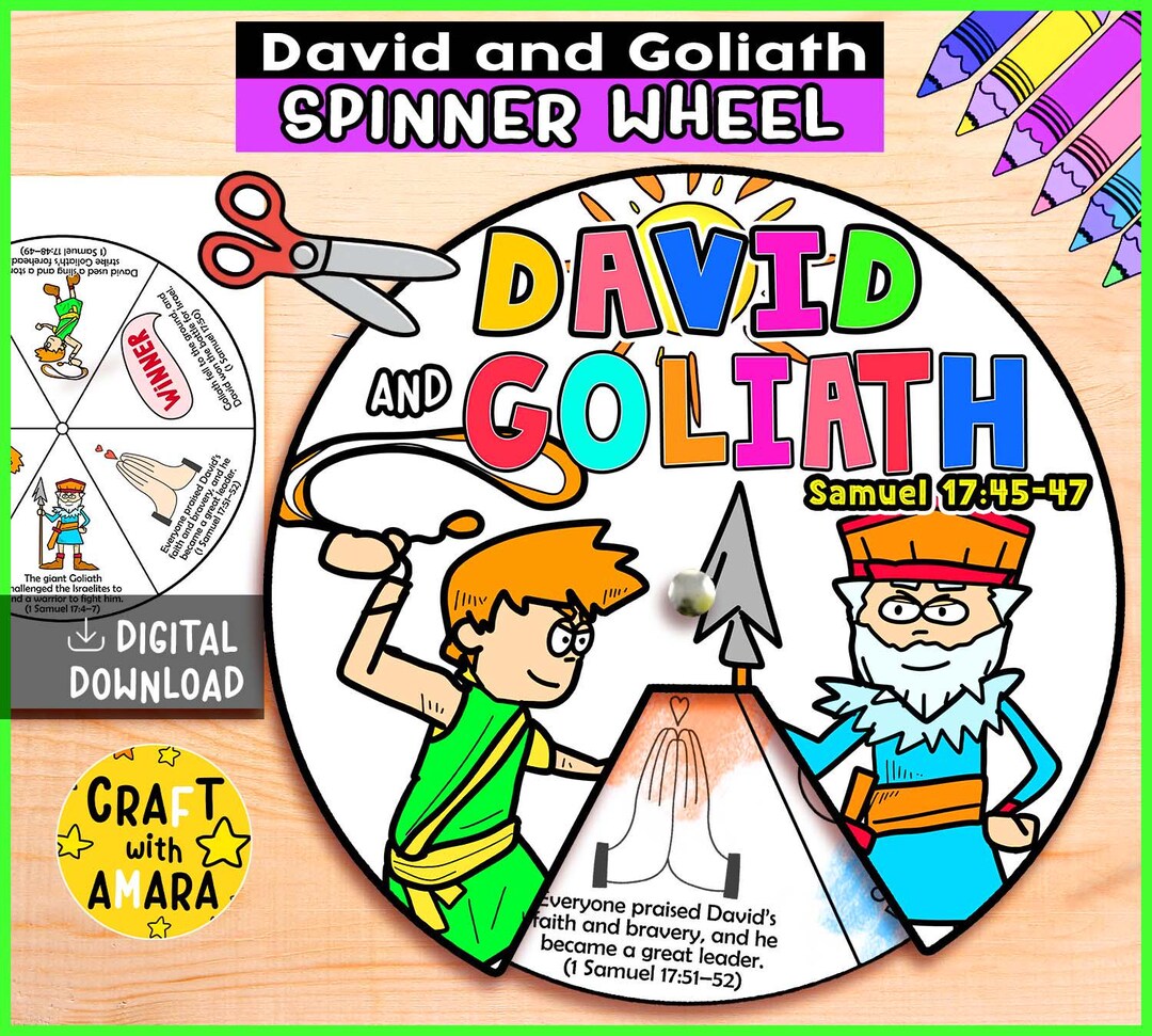David and Goliath Spinner Coloring Wheel, Bible Activity, Kids Bible ...