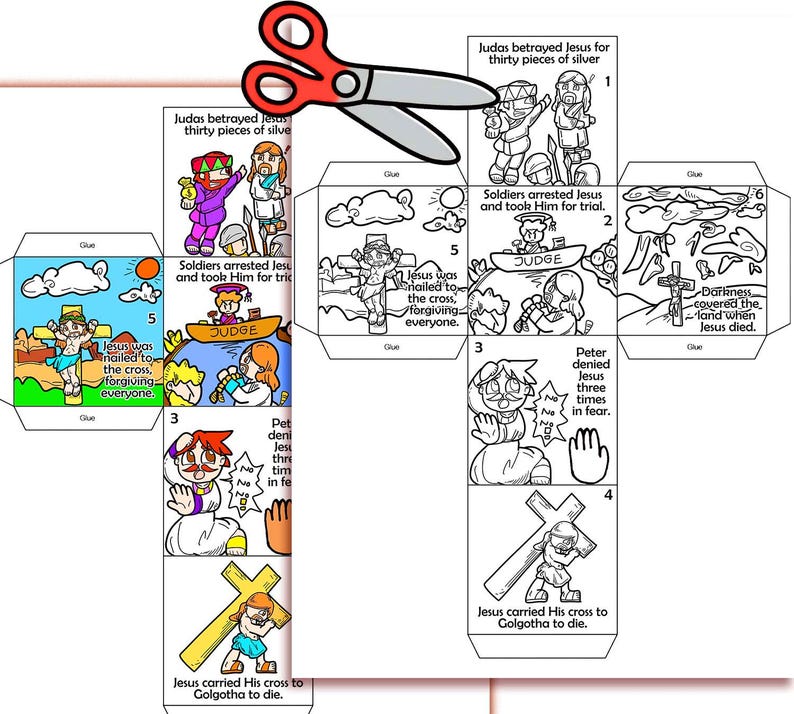The Crucifixion of Jesus Coloring Cube Craft: Christian Faith, Sunday ...
