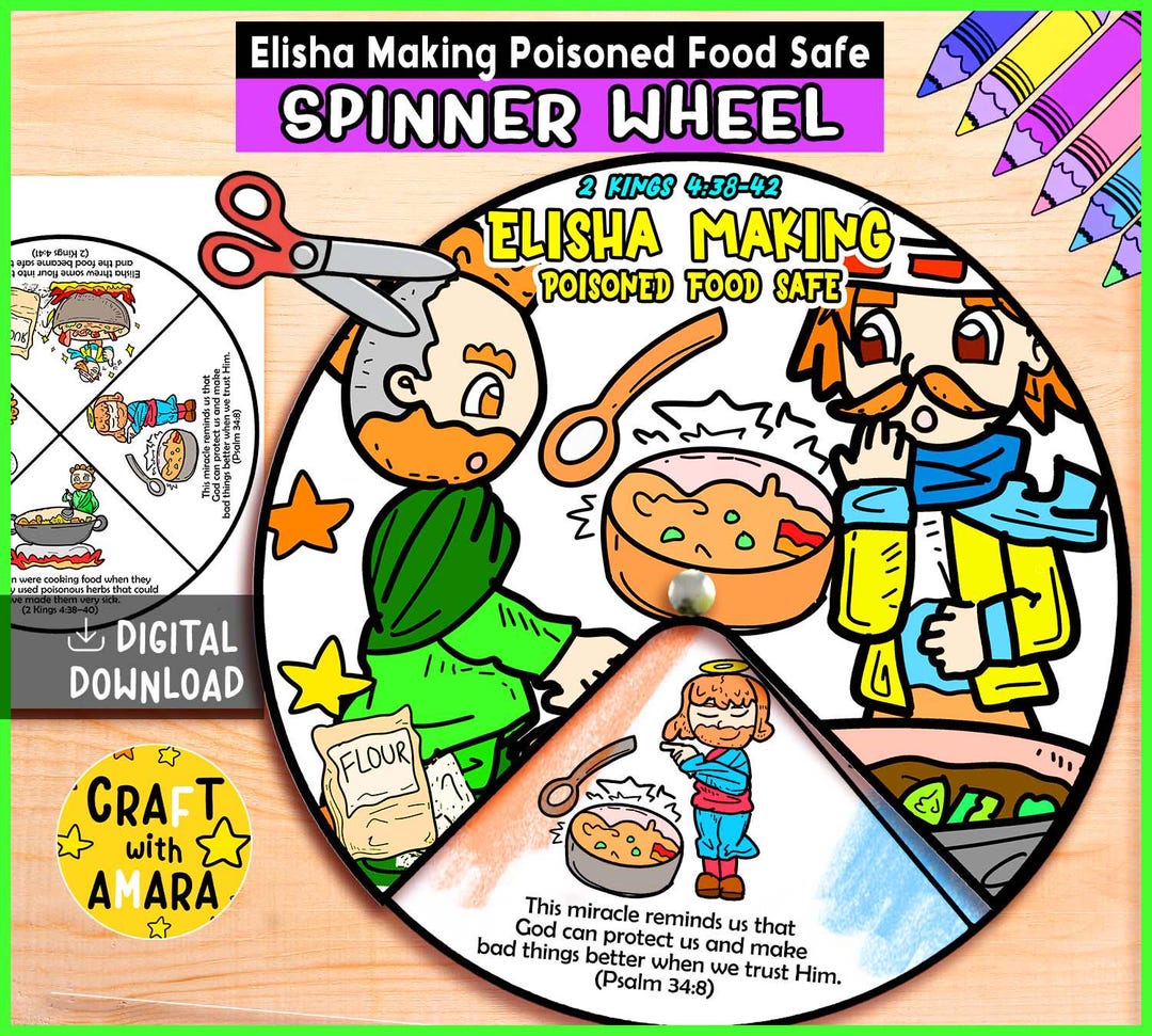 Elisha Making Poisoned Food Safe Spinner Coloring Wheel Craft: Bible ...