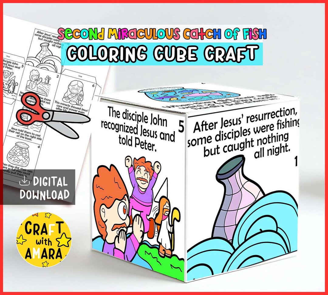 Second Miraculous Catch of Fish Coloring Cube Bible Craft: Miracle ...